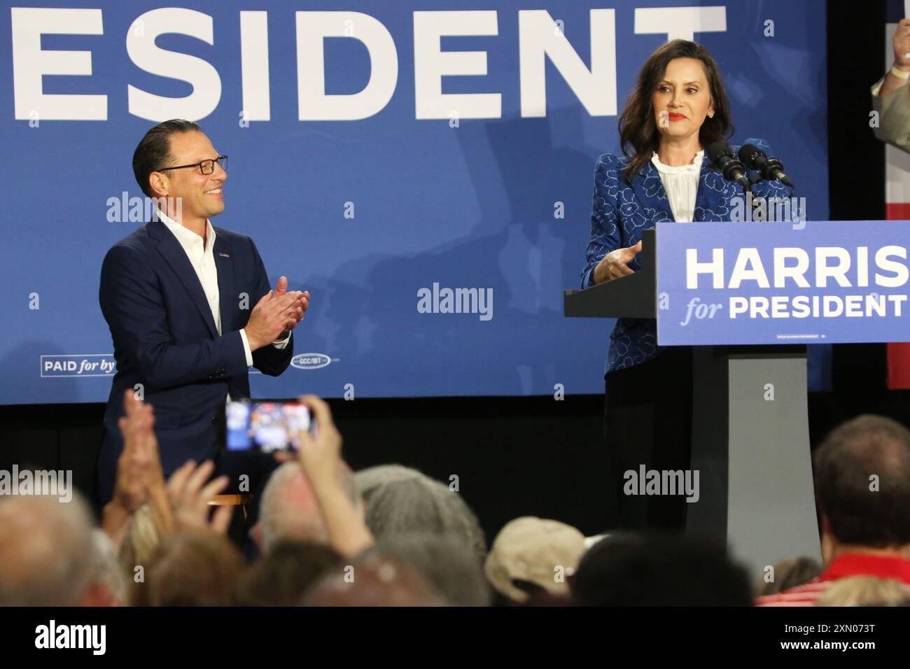 July 29, 2024: Governors Josh Shapiro and Gretchen Whitmer pictured at ...