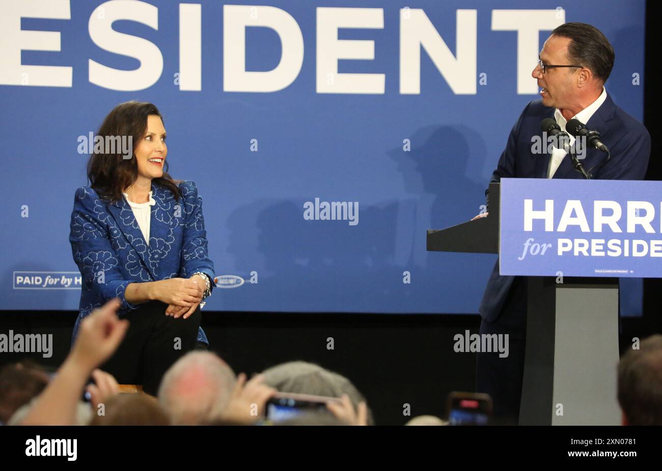 July 29, 2024: Governors Josh Shapiro and Gretchen Whitmer pictured at ...