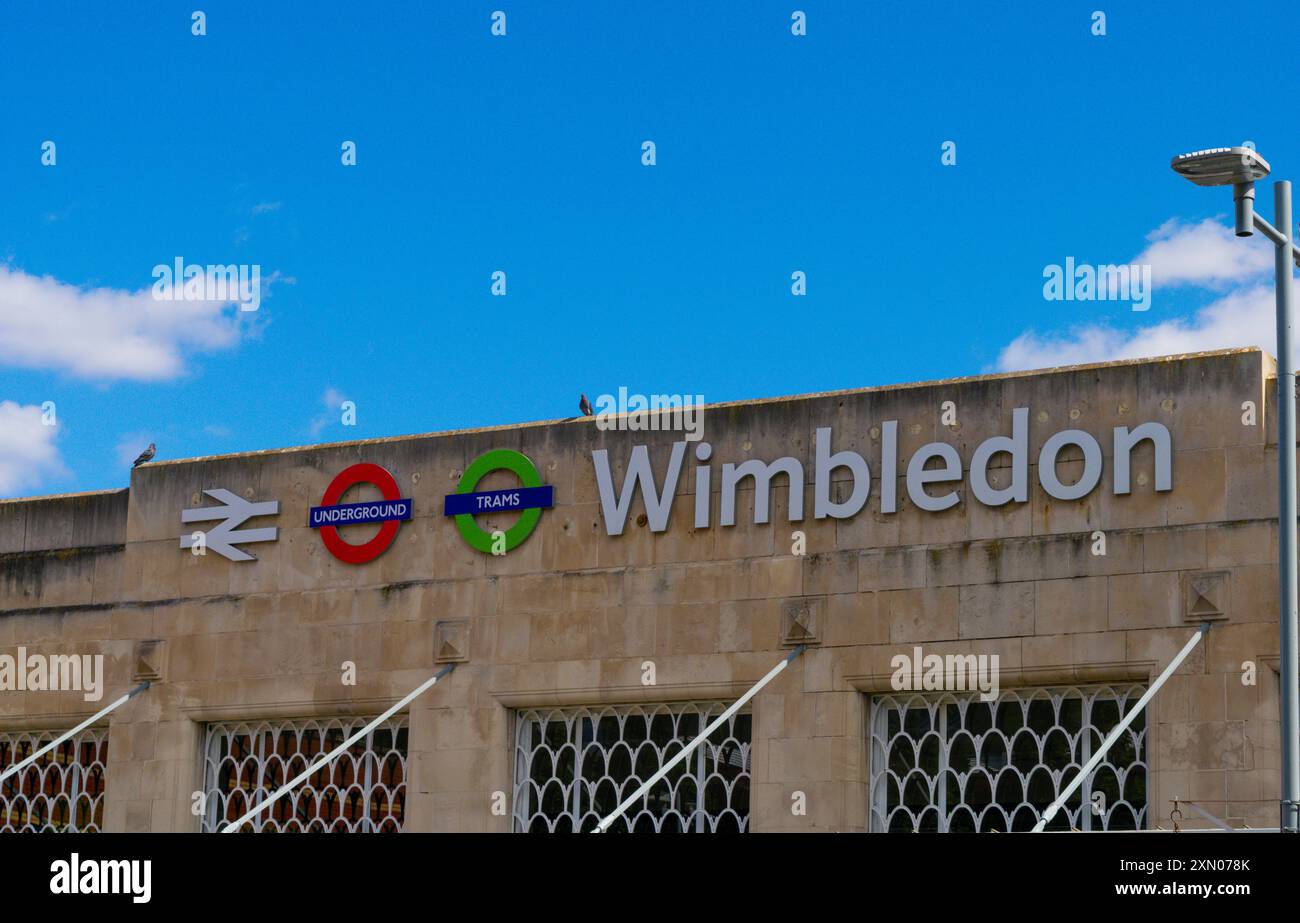Wimbledon train station exterior and signage. London, United Kingdom ...