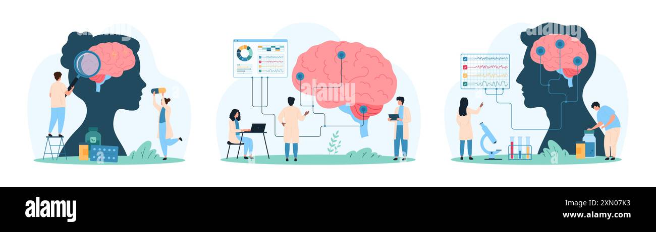 Human brain and nervous system, neurology diagnosis and treatment set ...