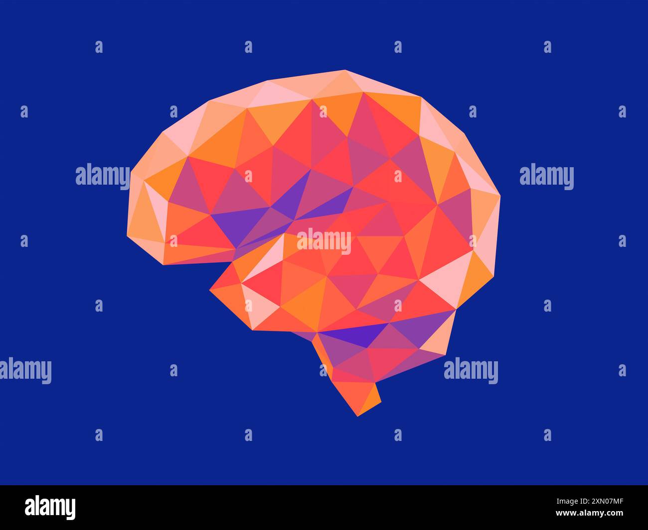 An abstract, low-poly brain 3d rendered in warm orange and pink hues ...