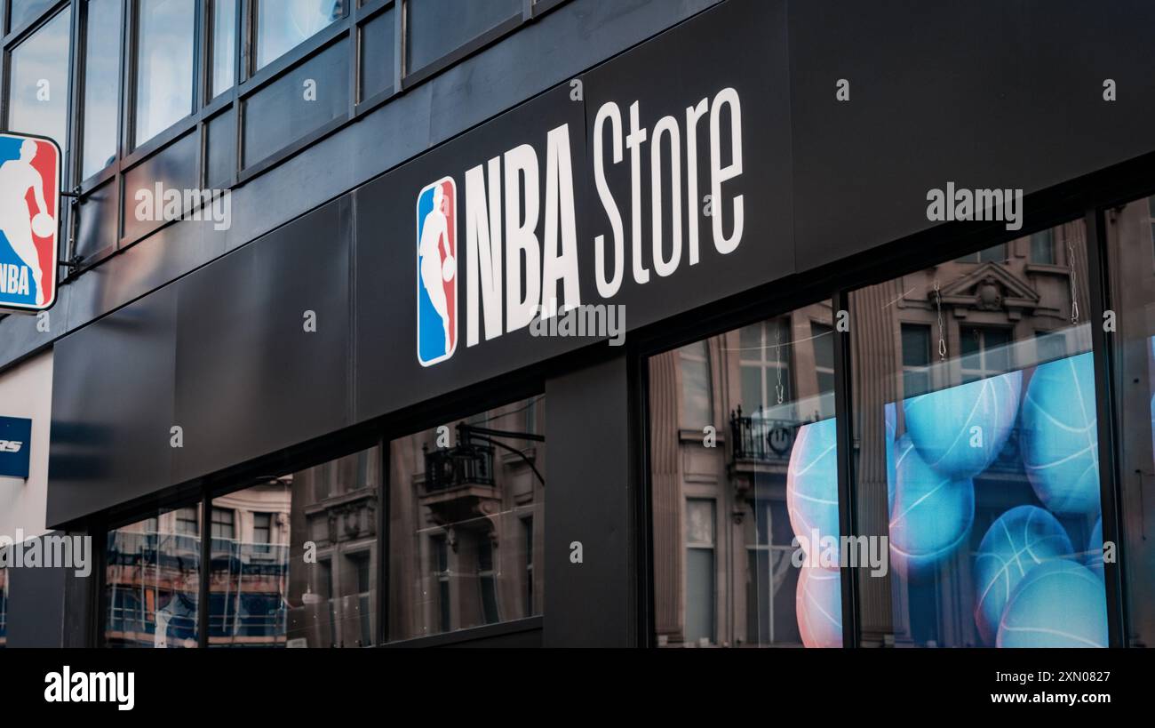A sign for the NBA Store is seen in Oxford Street. London, United ...