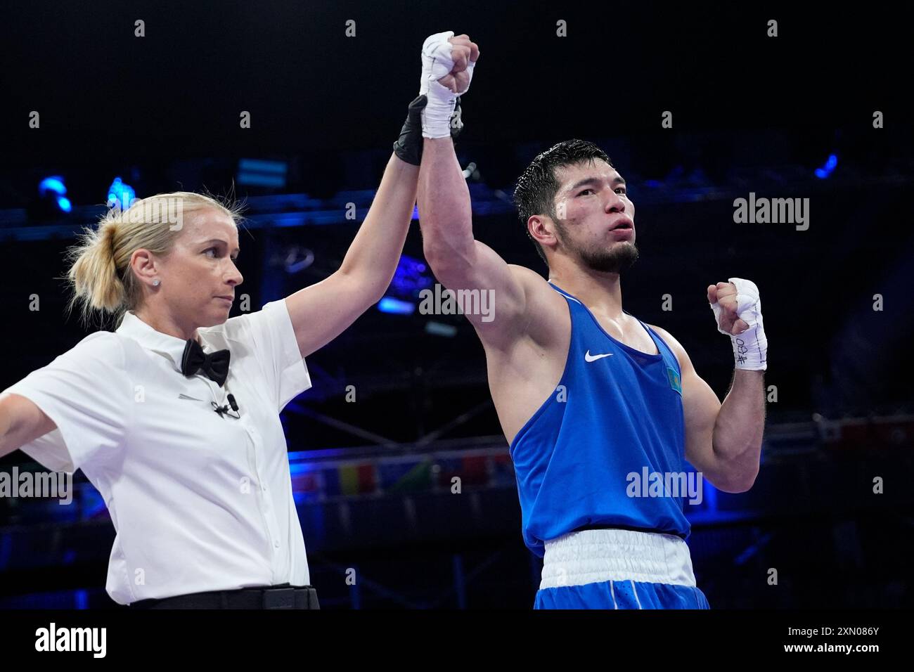 Kazakhstan's Nurbek Oralbay, celebrates after defeating Australia's ...