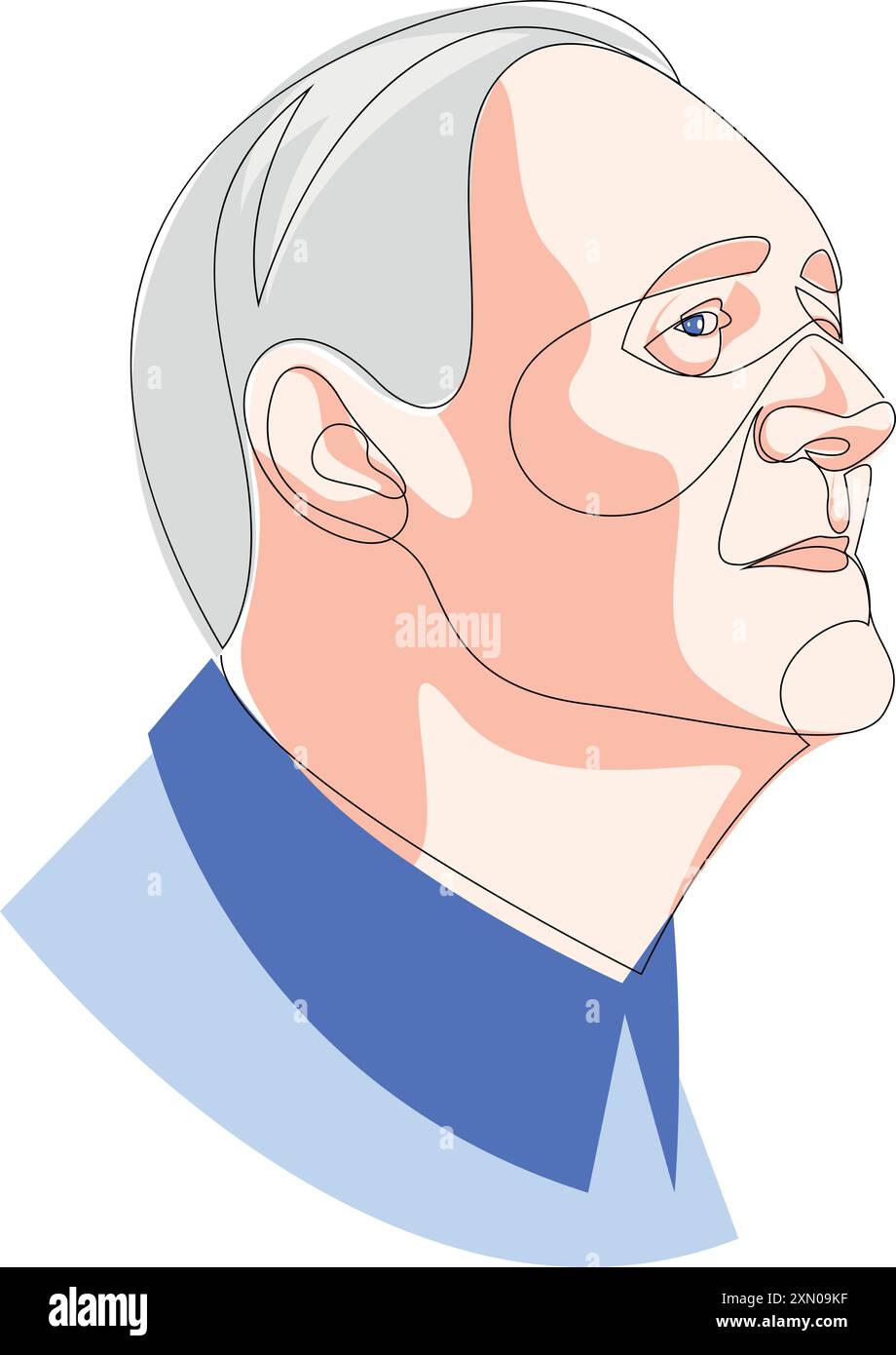 Colored continuous line drawing of senior man smiling portrait. One ...