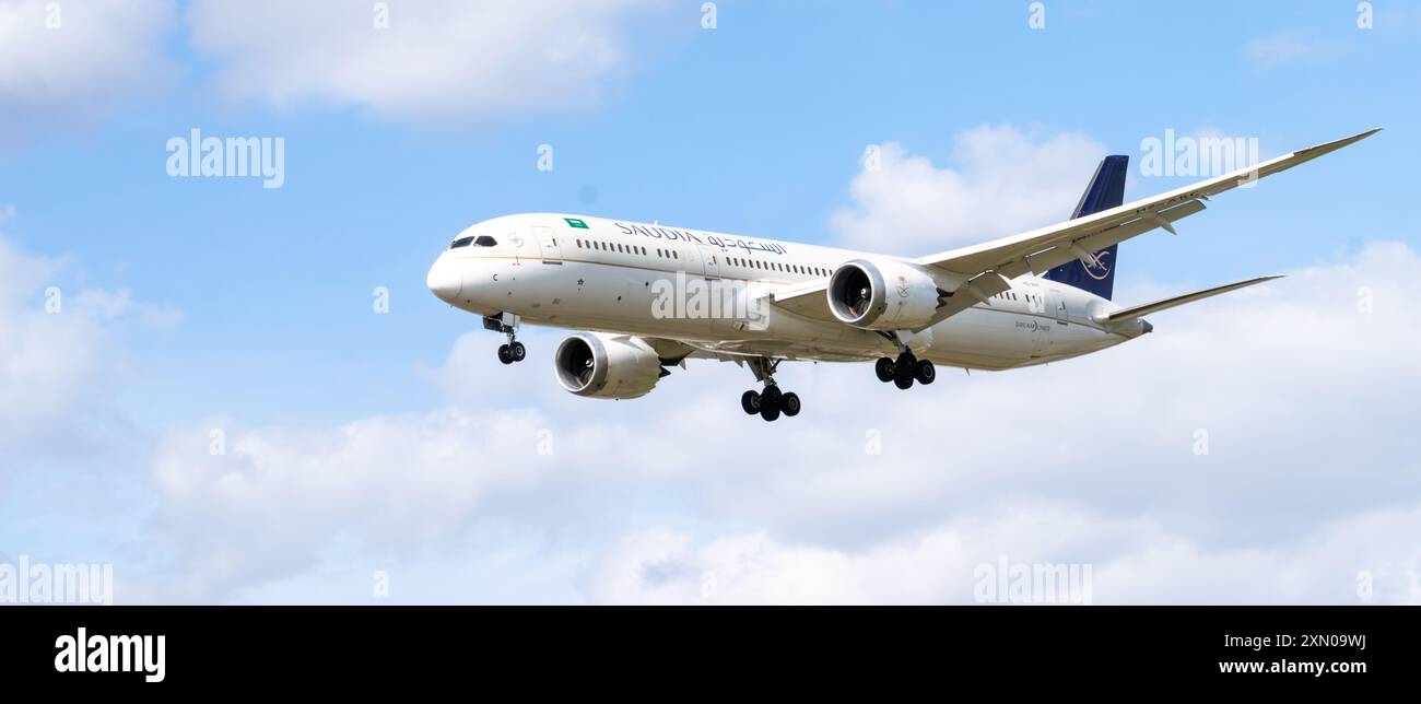 Saudia Airlines passenger plane landing at Heathrow Airport. London, UK ...