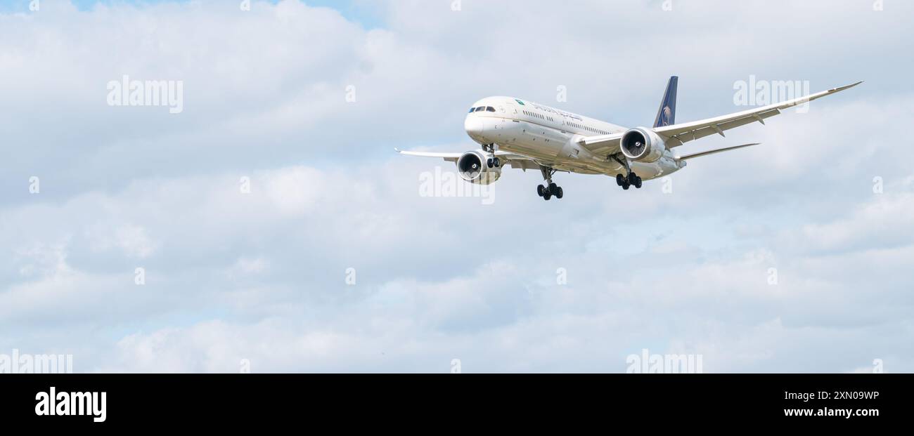 Saudia Airlines passenger plane landing at Heathrow Airport. London, UK ...
