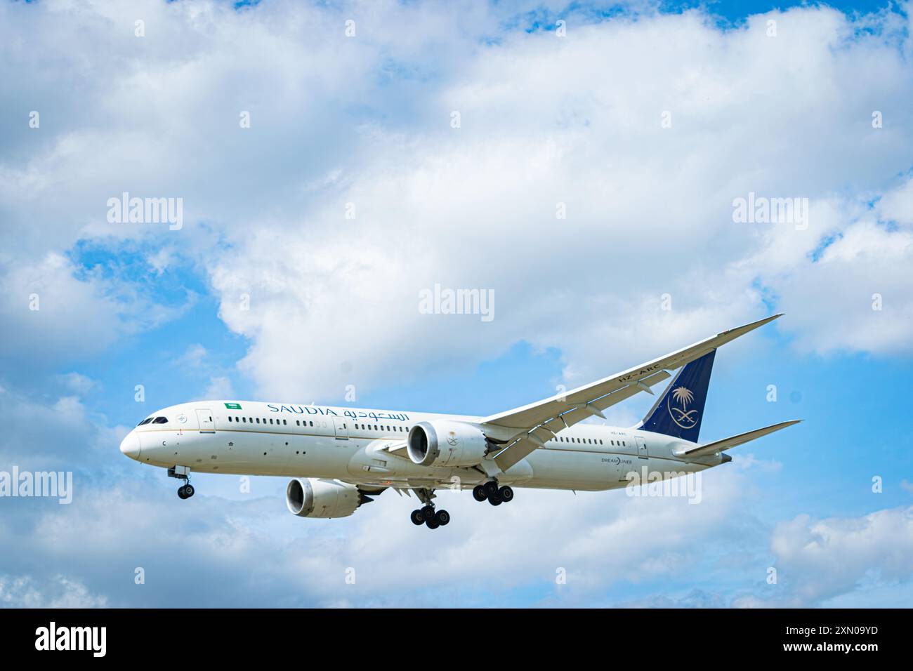 Saudia Airlines passenger plane landing at Heathrow Airport. London, UK ...