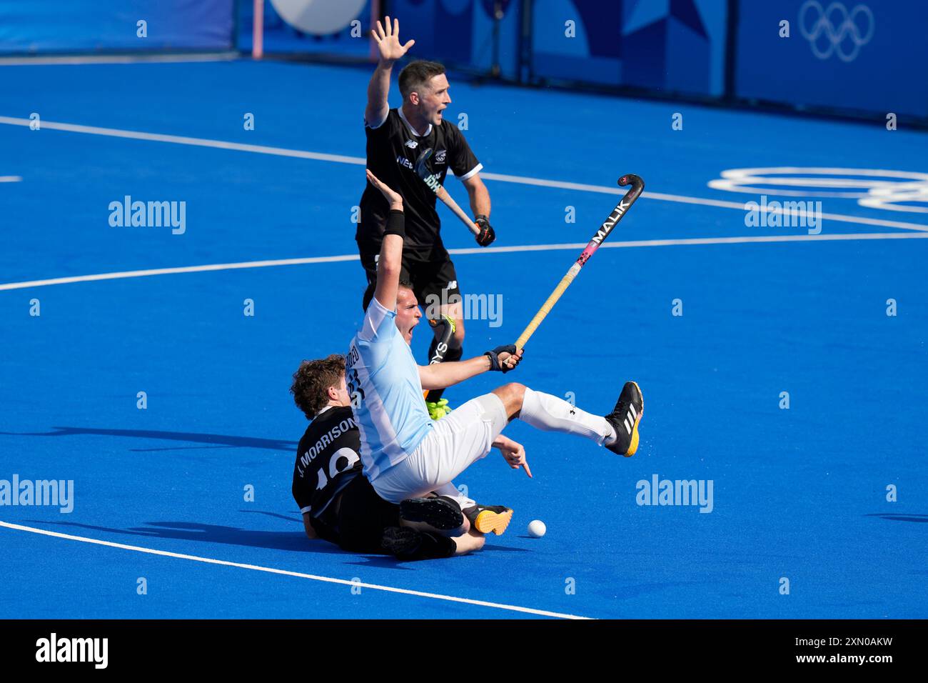 Argentina's Inaki Minadeo, right, gestures towards the umpire as he ...