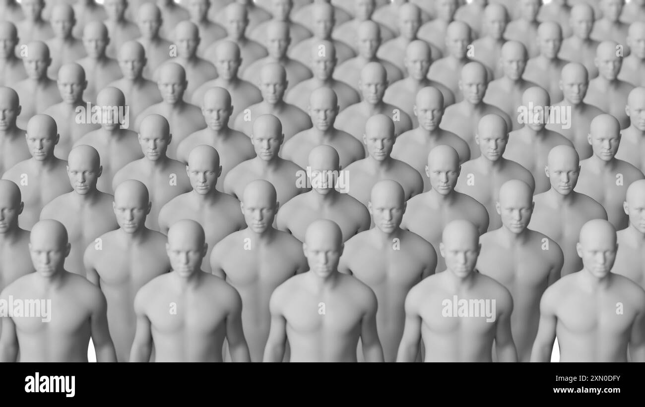 Abstract Crowd of Identical Mannequin Figures in Monochrome. Conceptual ...