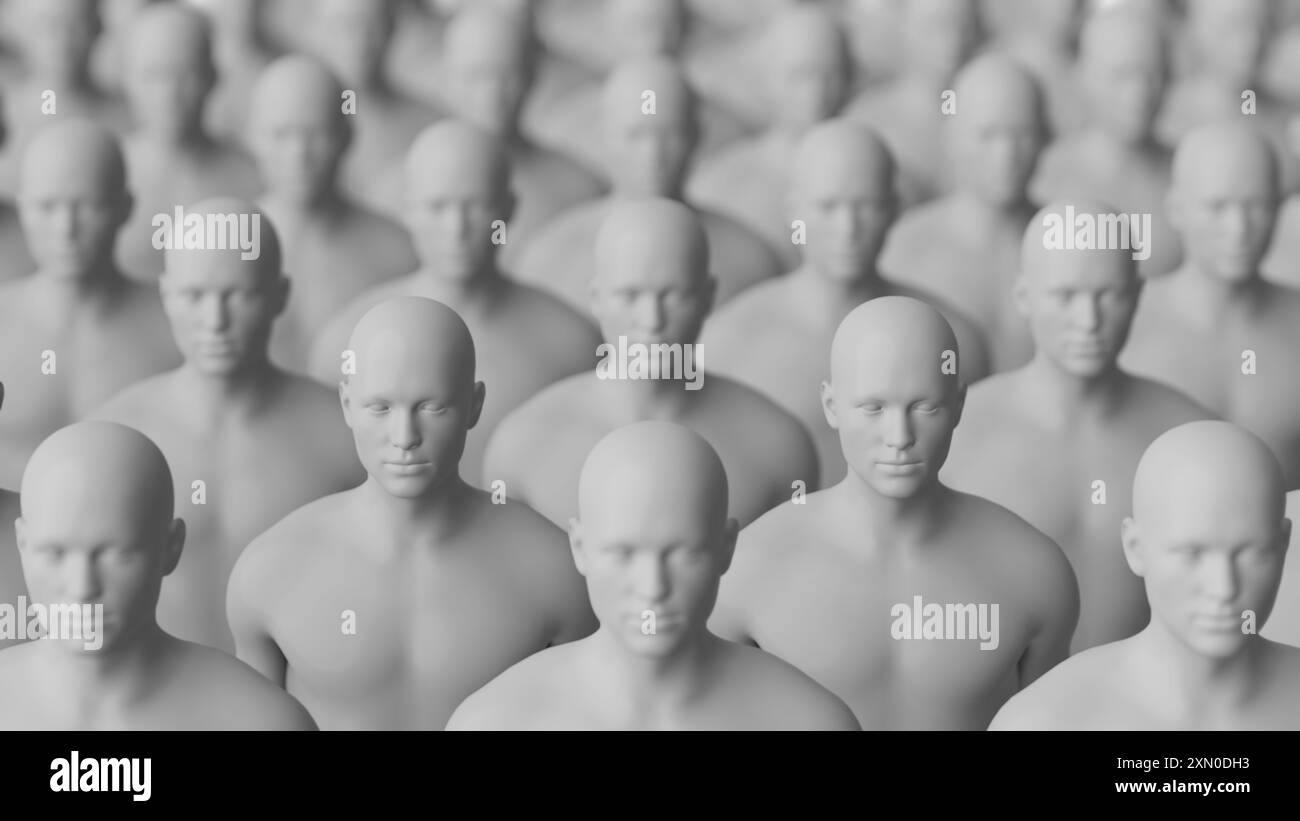 Abstract Crowd of Identical Mannequin Figures in Monochrome. Conceptual ...