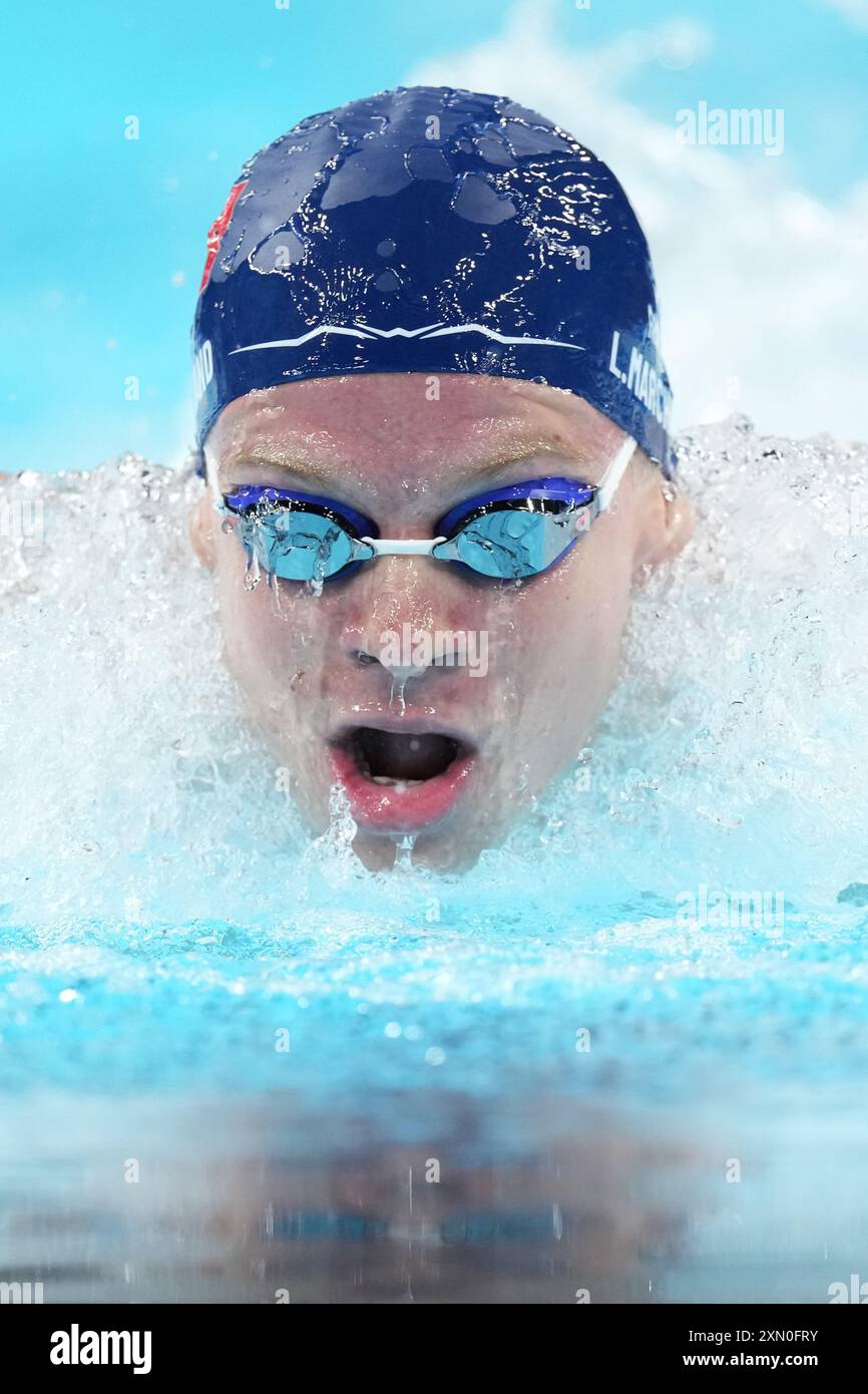 Paris, France. 30th July, 2024. Leon Marchand of France competes during ...