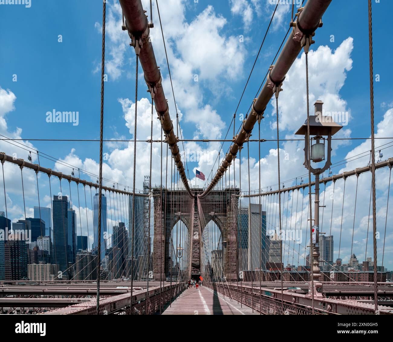 Brooklyn bridge with blue sky and clouds, Manhattan, New York, USA ...
