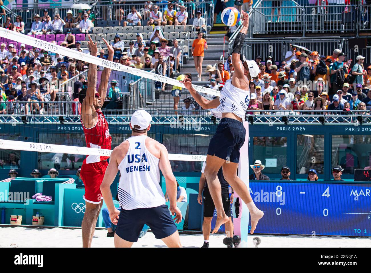 Paris, France. 30th July, 2024. Miles Partain (USA), Beach Volleyball, Men's Preliminary Phase ...