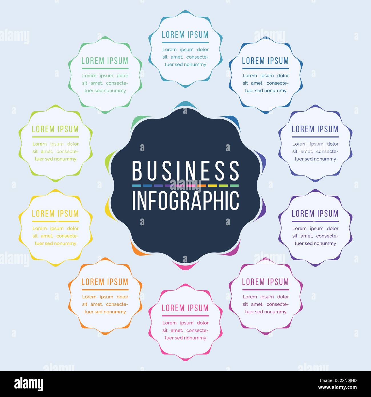 Infographic template 10 steps, objects, elements or options business information circle ...