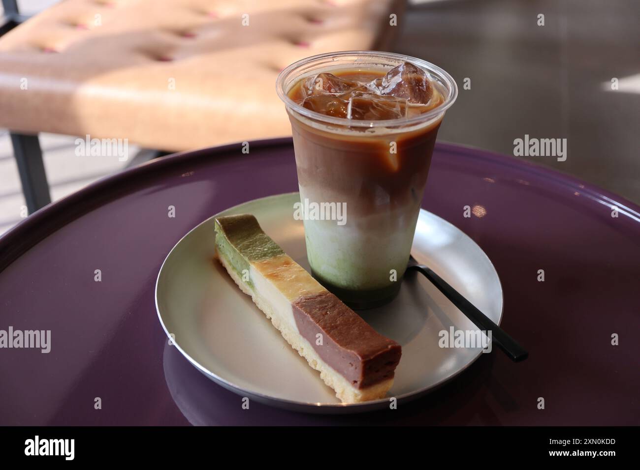 Iced Matcha cafe latte and cheesecake in Kyoto, Japan Stock Photo - Alamy