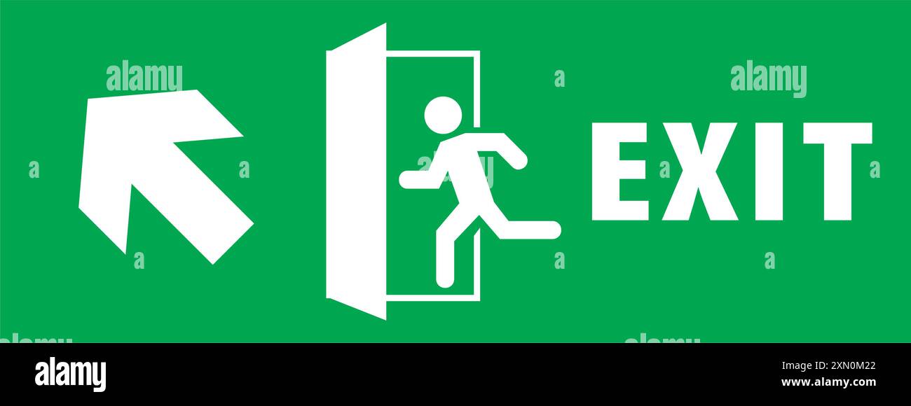 Emergency exit sign, running man icon to door, warning sign plate ...