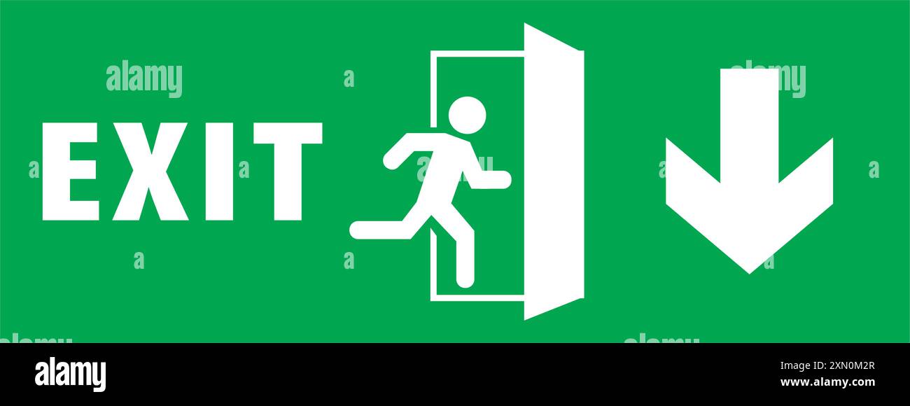 Emergency exit sign, running man icon to door, warning sign plate ...