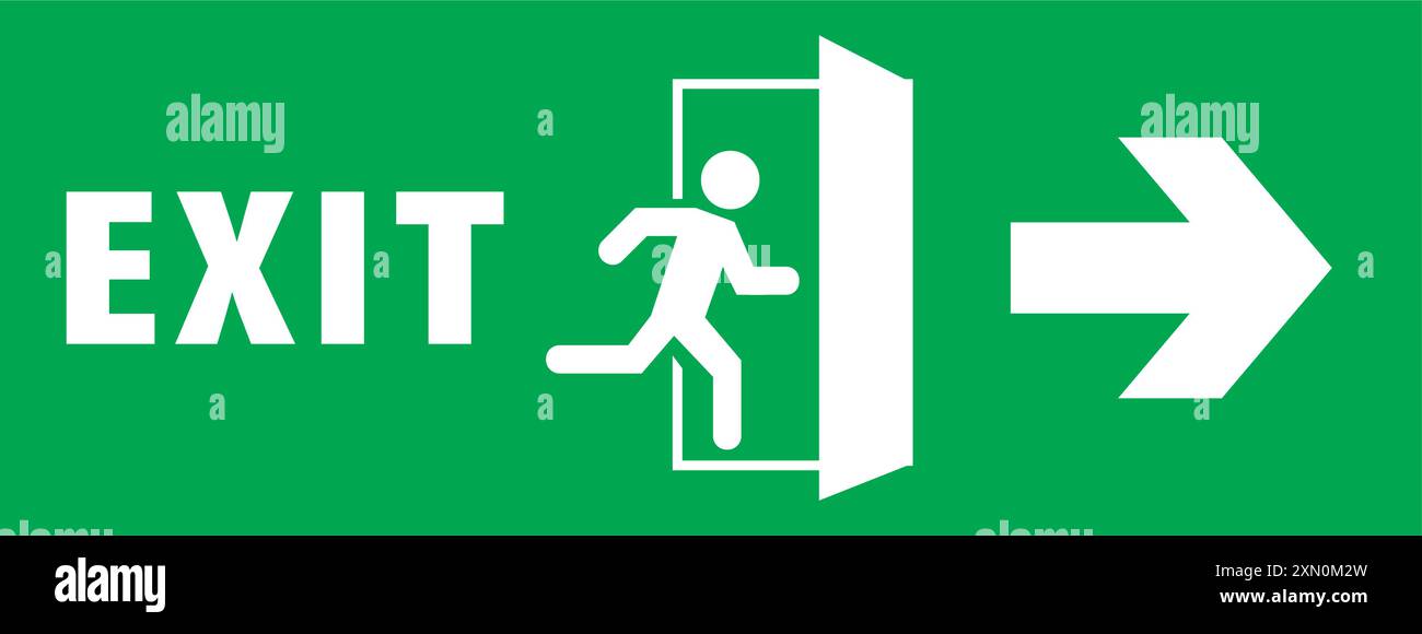 Emergency exit sign, running man icon to door, warning sign plate, warning sign danger icon ...