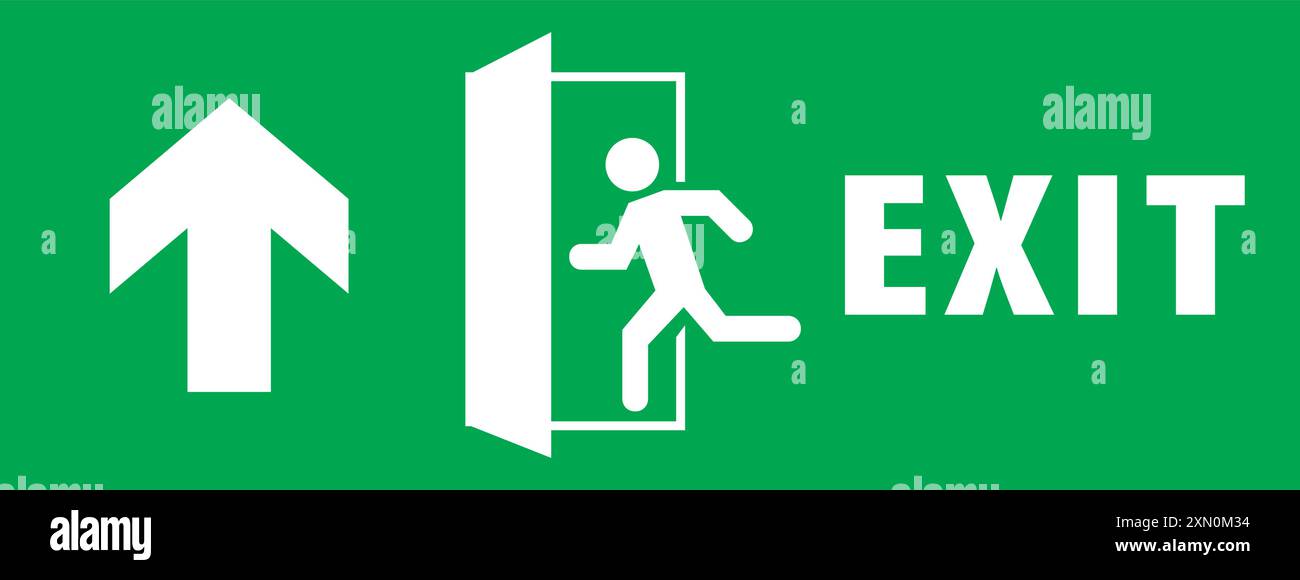 Emergency exit sign, running man icon to door, warning sign plate ...