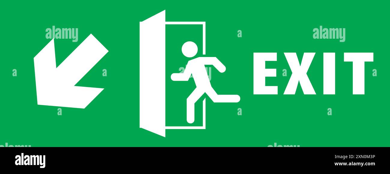 Emergency exit sign, running man icon to door, warning sign plate ...