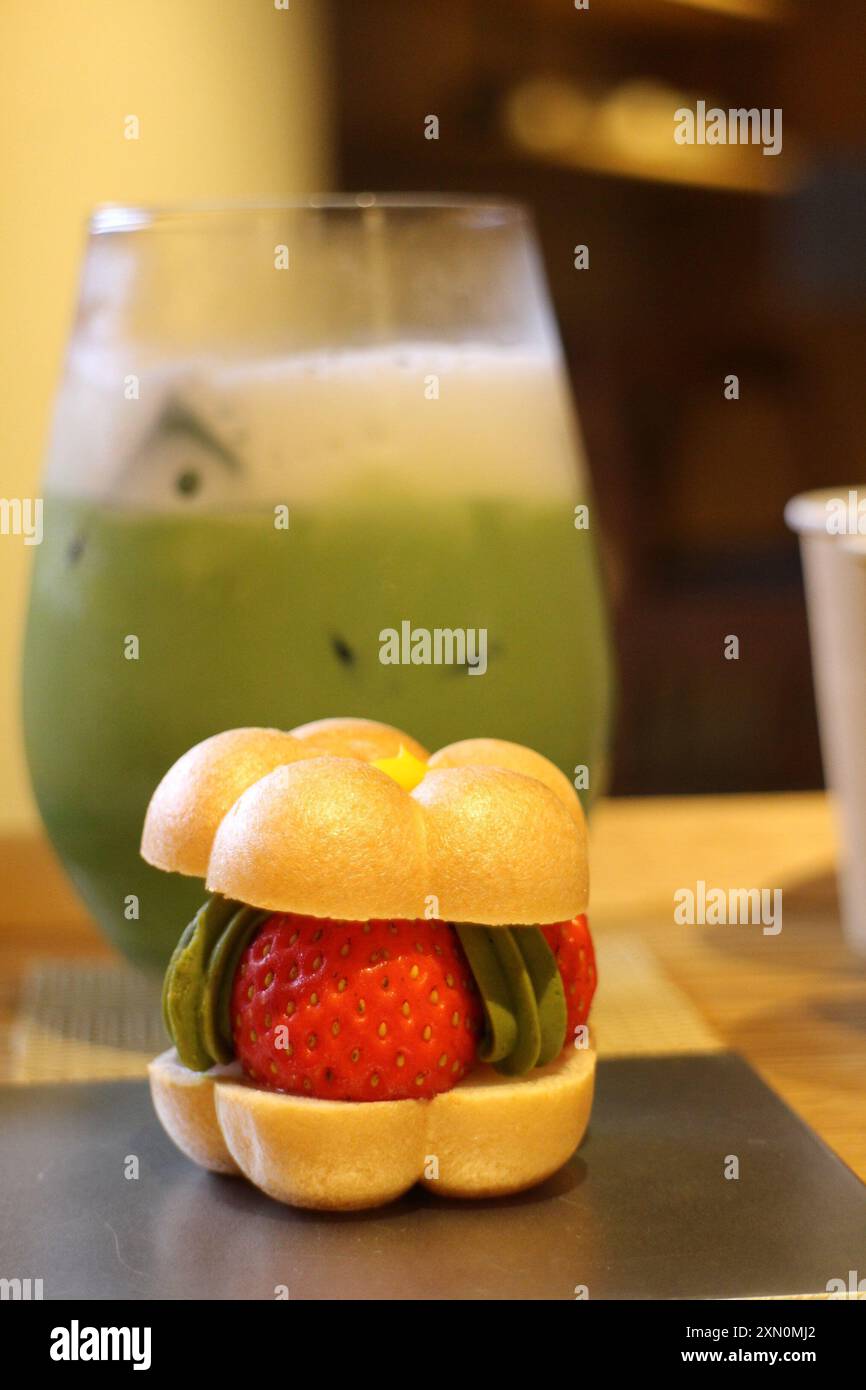 Iced Matcha tea latte and Monaka (Japanese sweets) in Kyoto, Japan ...