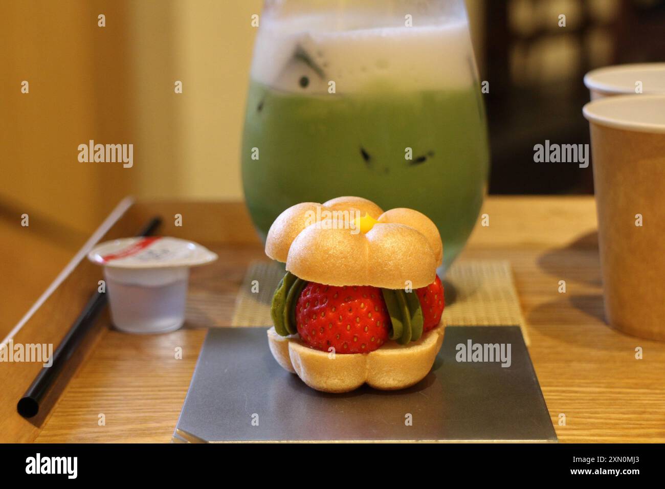 Iced Matcha tea latte and Monaka (Japanese sweets) in Kyoto, Japan ...