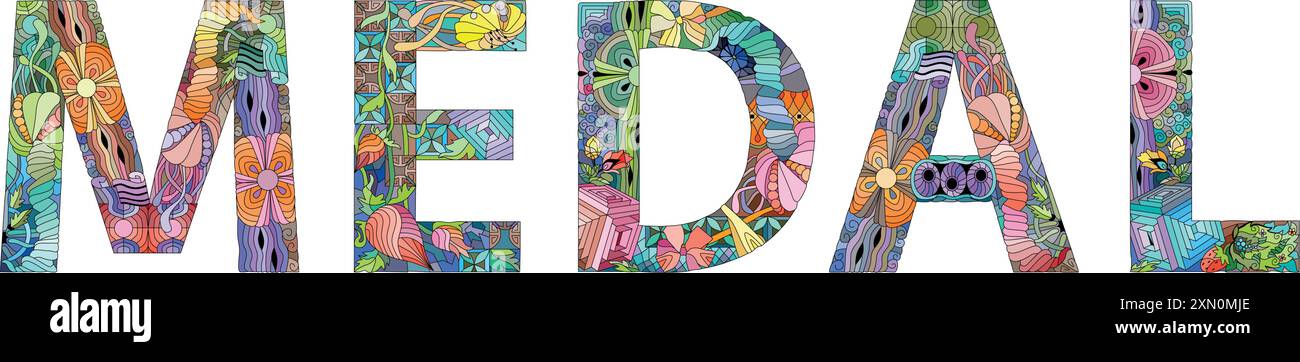 MEDAL text design, clean and simple. Vector zentangle object for ...