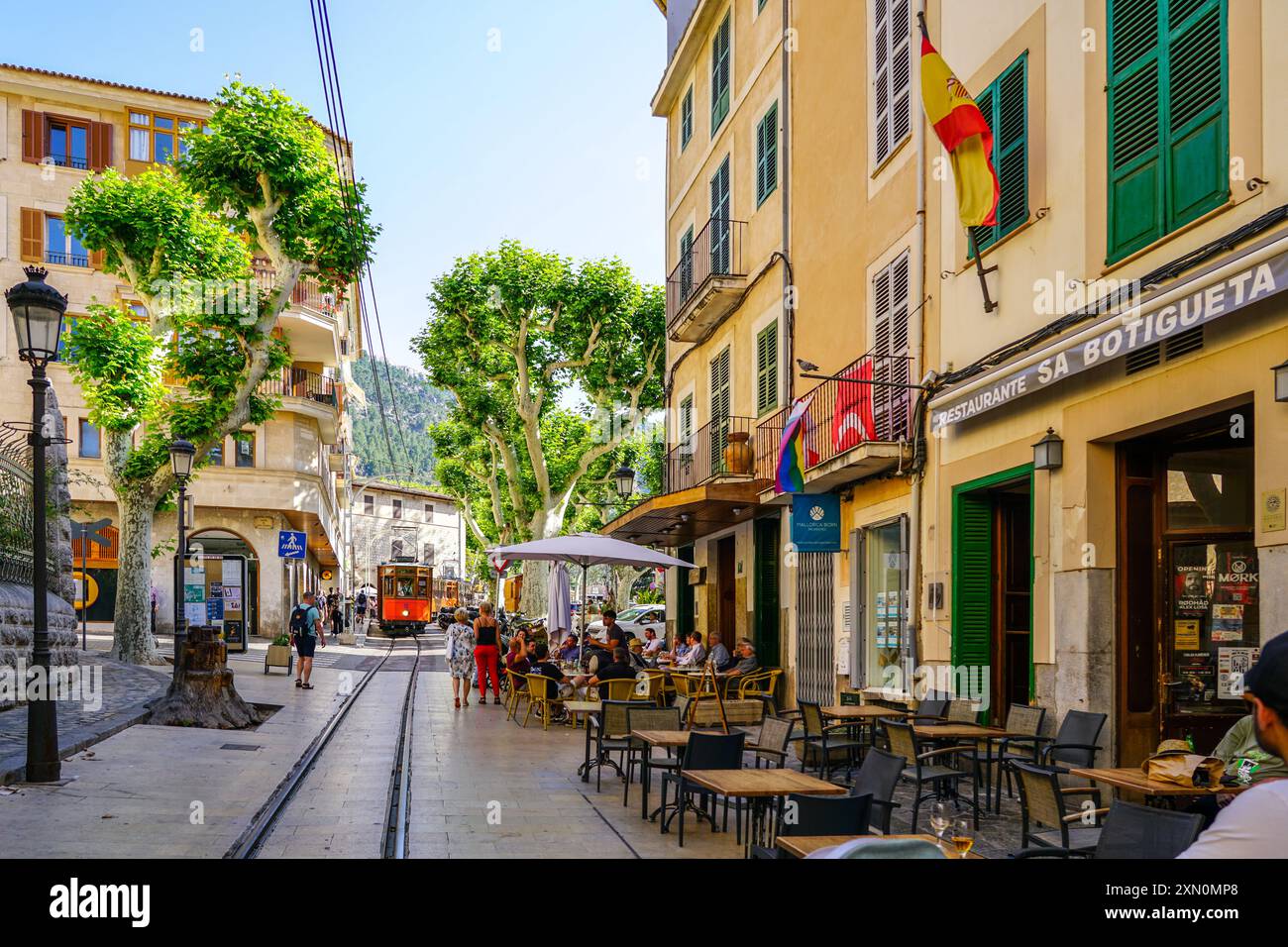 Solera, Spain - May 24, 2024: A vintage tram runs through the historic ...