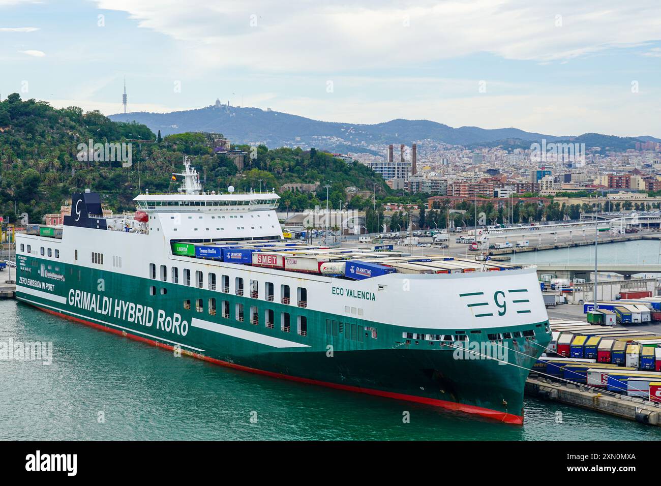 Barcelona, Spain- May 25, 2024: loaded with trucks Grimaldi hybrid Ro ...