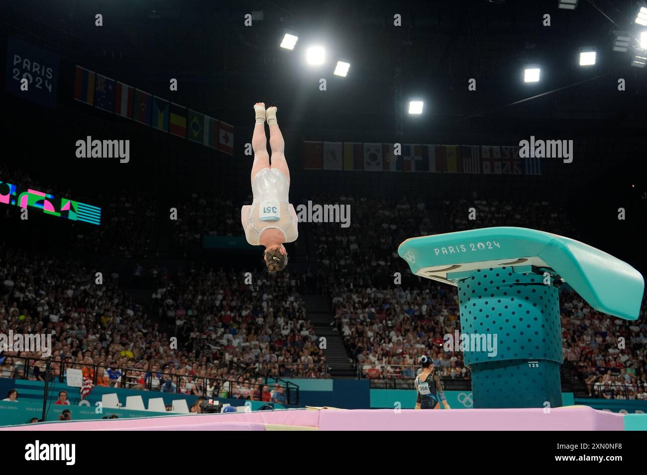Angela Andreoli, of Italy, performs on the vault during the women's ...