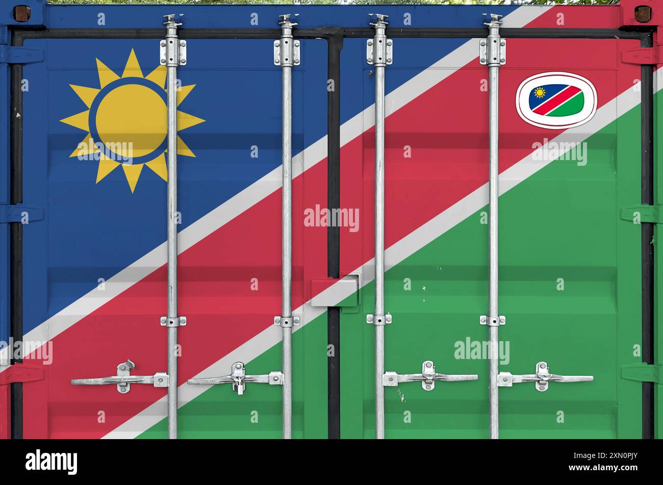 Namibia flag depicted on metal doors of shipping cargo container ...