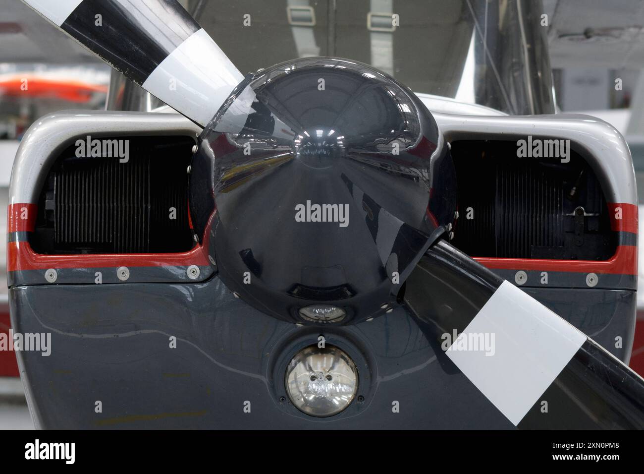 Part of a propeller. Black and white light aircraf. Screws, texture ...