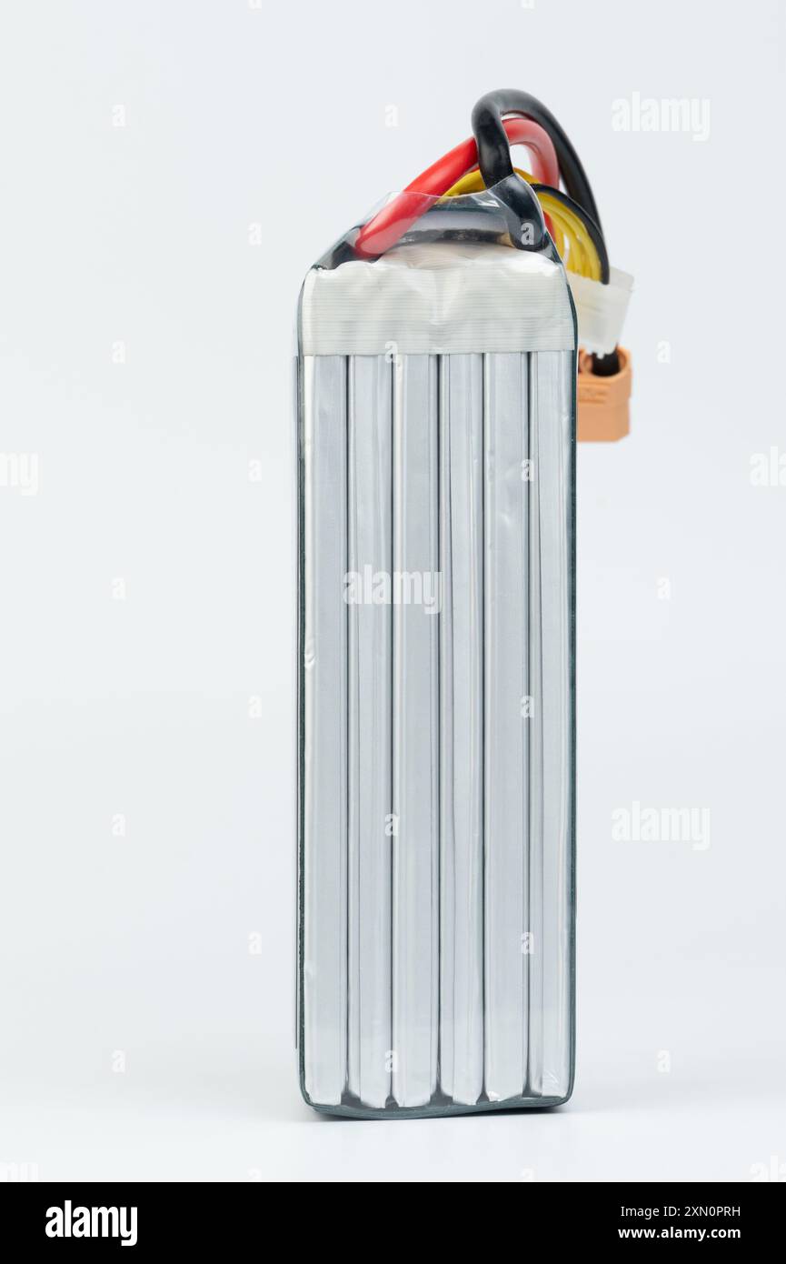 Close up of high power battery with connector plug cable isolated Stock ...