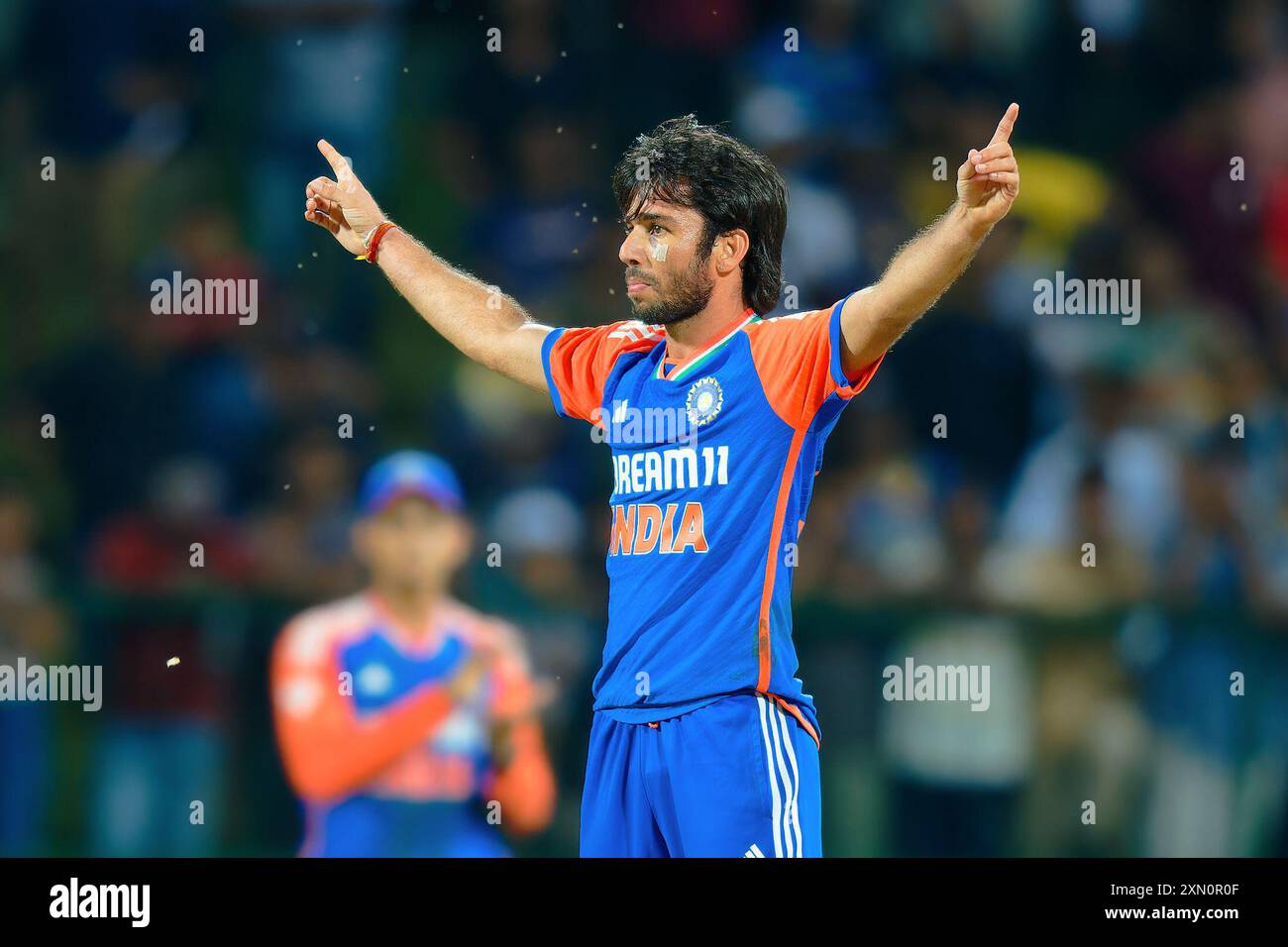 Kandy, Sri Lanka. 30th July 2024. India's Ravi Bishnoi celebrates the ...