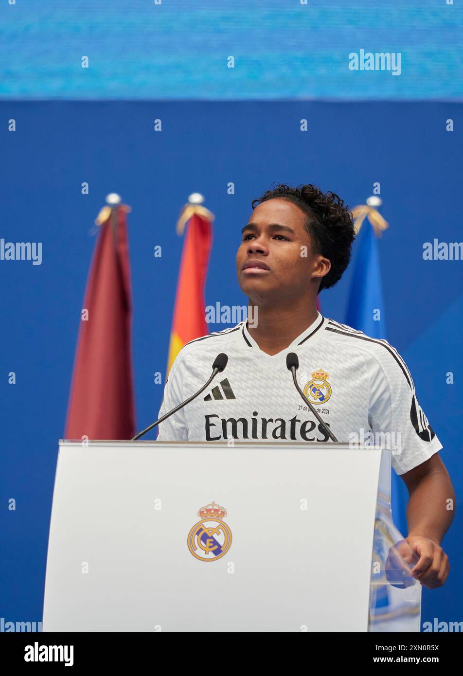 Brazilian forward Endrick during his presentation as a new Real Madrid ...