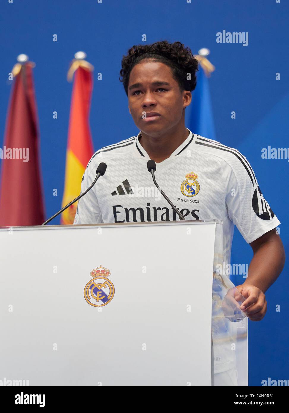Brazilian forward Endrick during his presentation as a new Real Madrid ...
