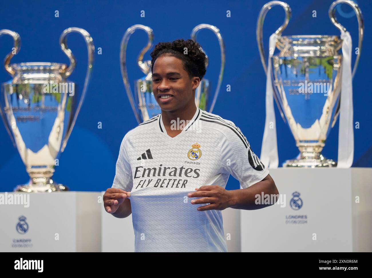 Brazilian forward Endrick during his presentation as a new Real Madrid ...