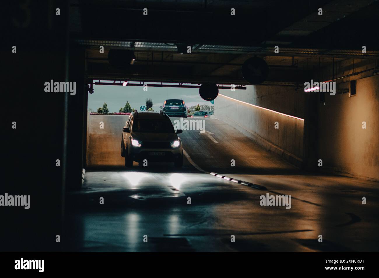 Empty parking lot with dim light. Underground parking garage Stock ...