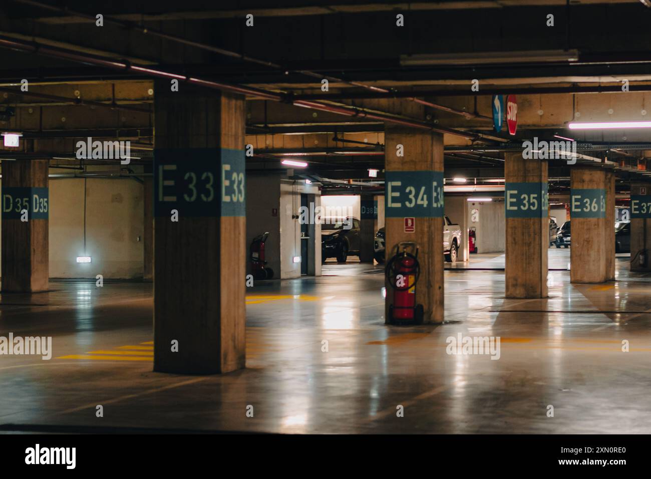 Empty parking lot with dim light. Underground parking garage Stock ...