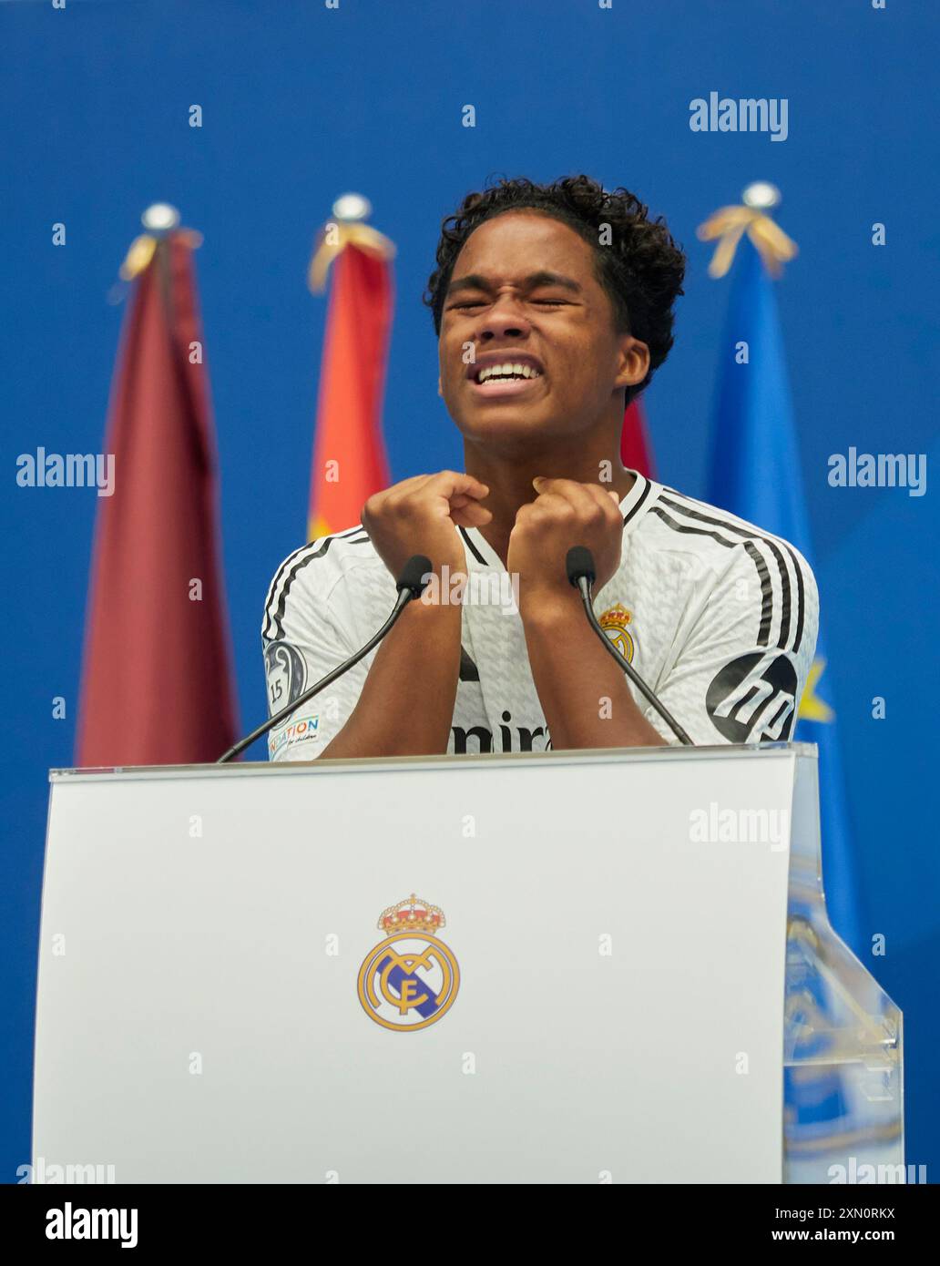 Brazilian forward Endrick during his presentation as a new Real Madrid ...