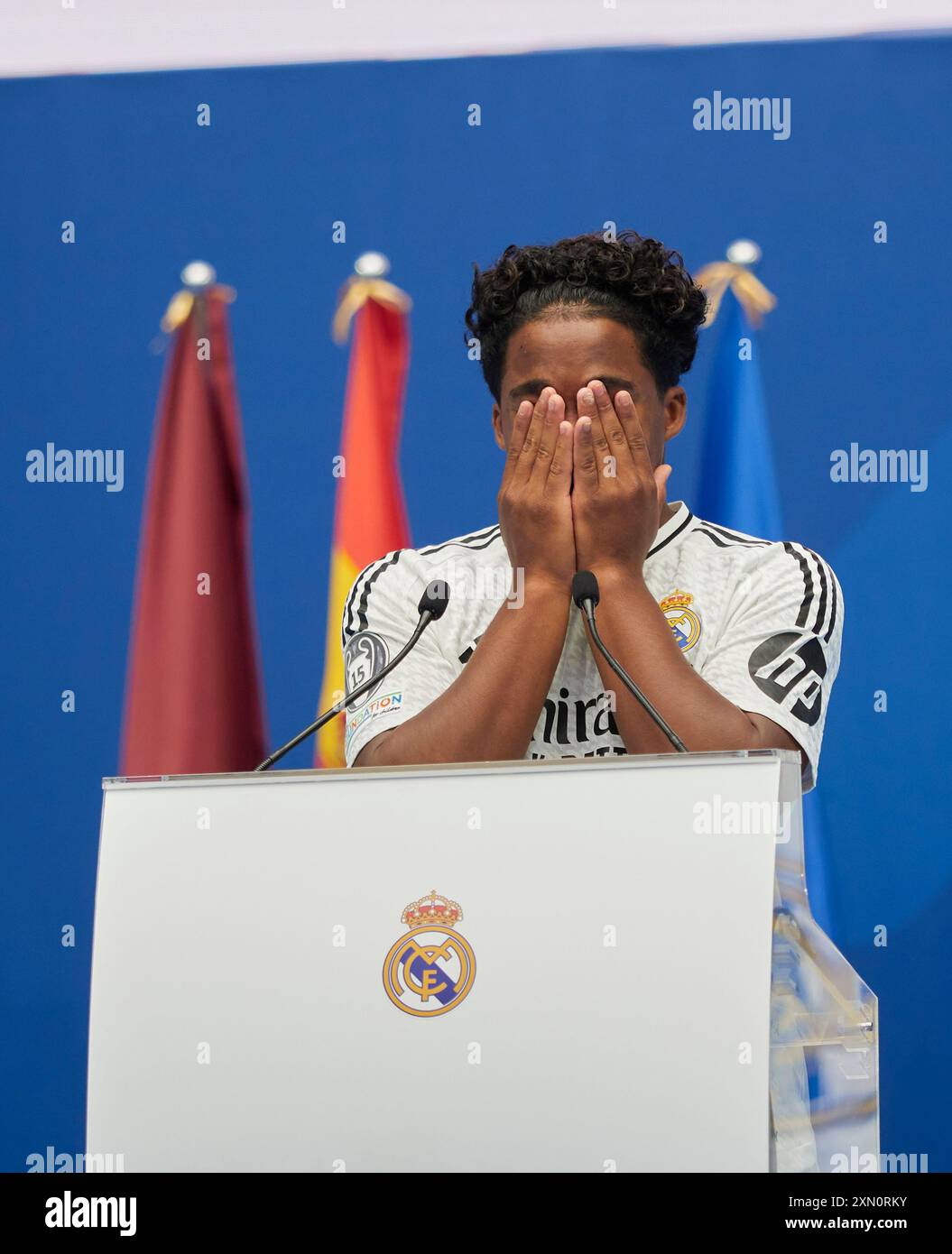 Brazilian forward Endrick during his presentation as a new Real Madrid ...