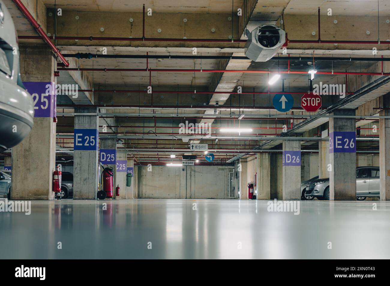 Empty parking lot with dim light. Underground parking garage Stock ...