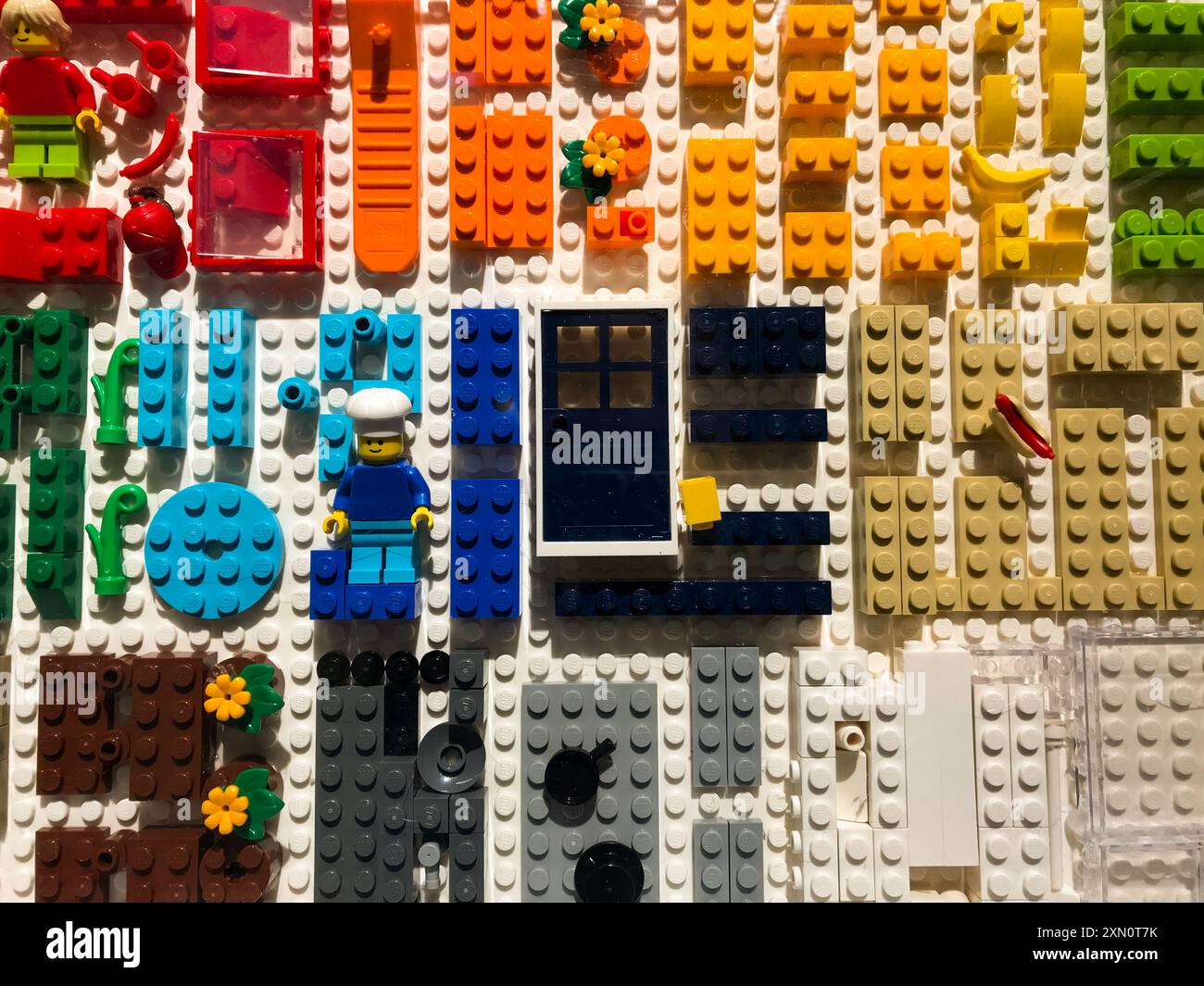 Moscow, Russia, November 2020: Blocks and LEGO figures are laid out in ...