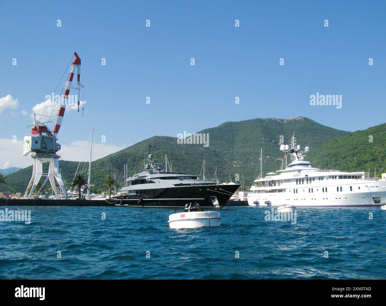 Montenegro, June 2011: Mooring place of private yachts off the ...