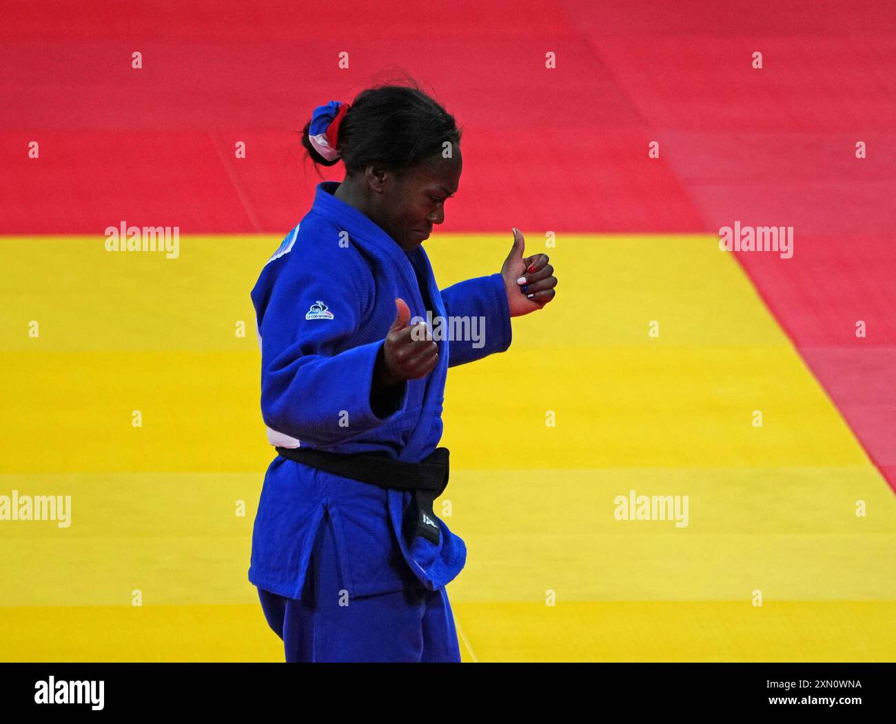 France's AGBEGNENOU Clarisse reacts after winning the women's judo -63 ...