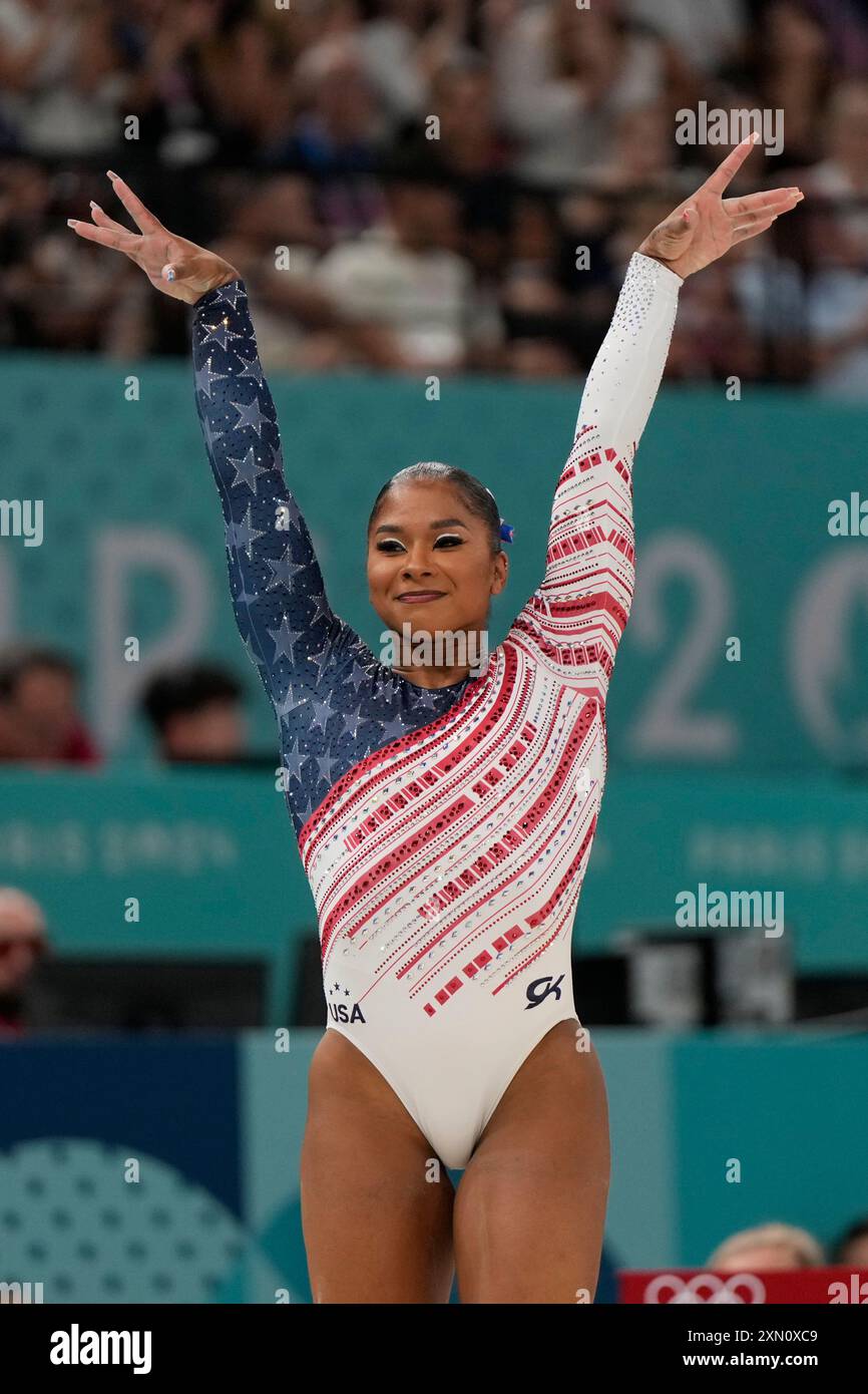Jordan Chiles, of the United States, performs on the balance beam ...