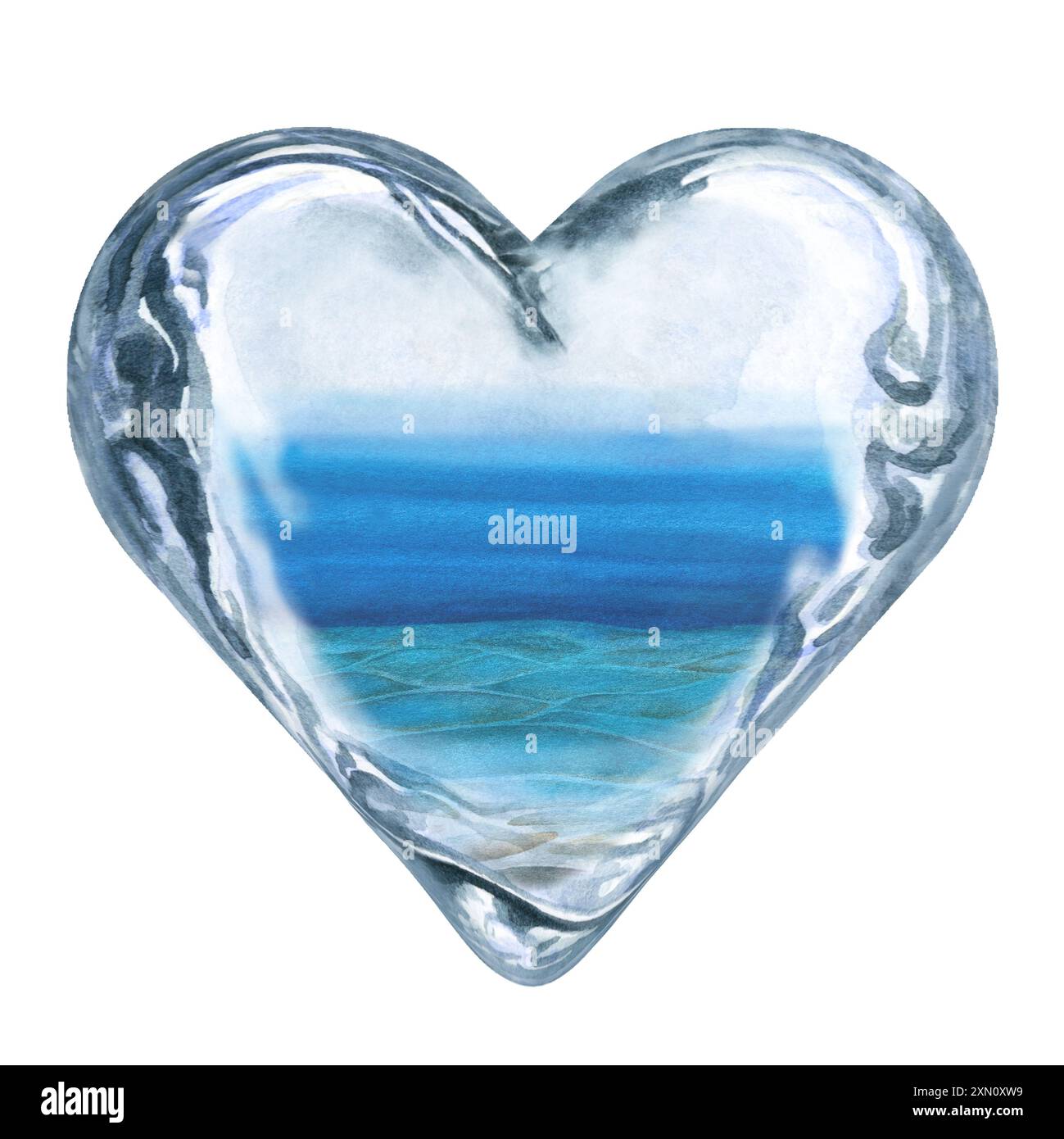 Seascape of blue waves and underwater in the shape of a glass heart as ...