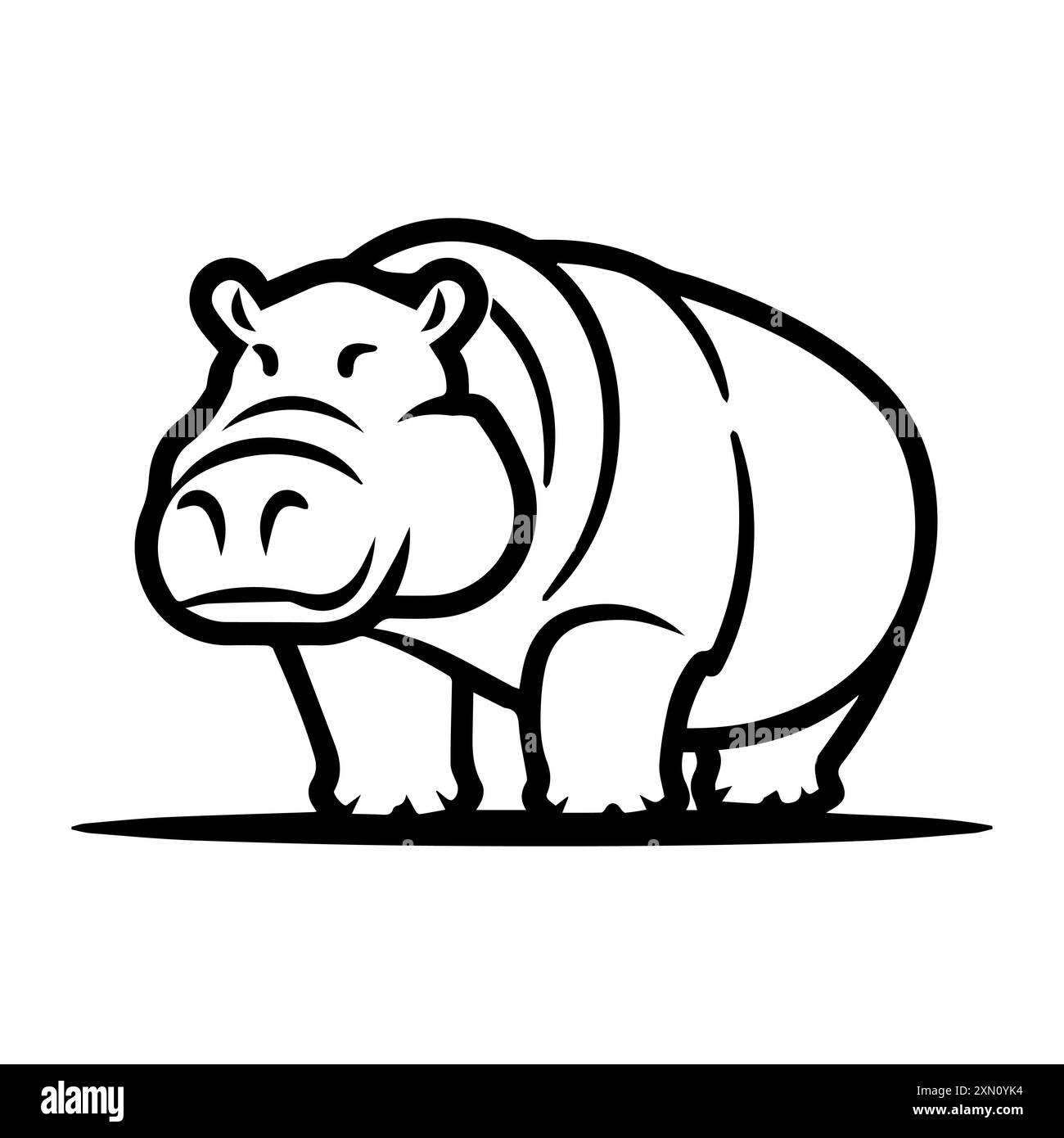 Black and white vector line art cartoon hippo hi-res stock photography ...