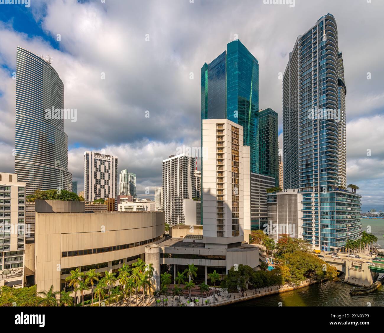 Skyline of office and apartment buildings in downtown Miami, with Miami ...
