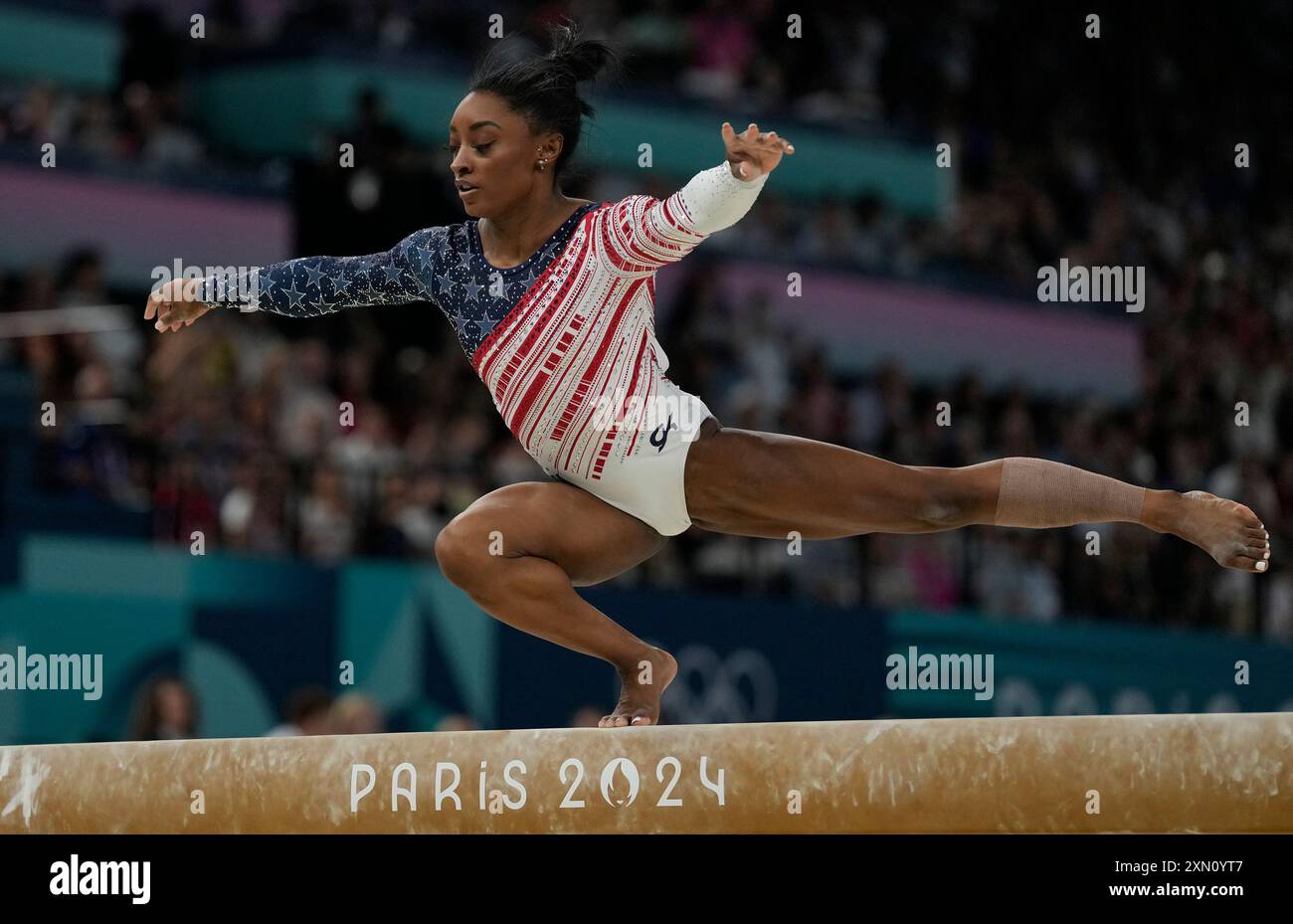 Paris, France. 30th July, 2024. Simone Biles of the U.S. performs on ...